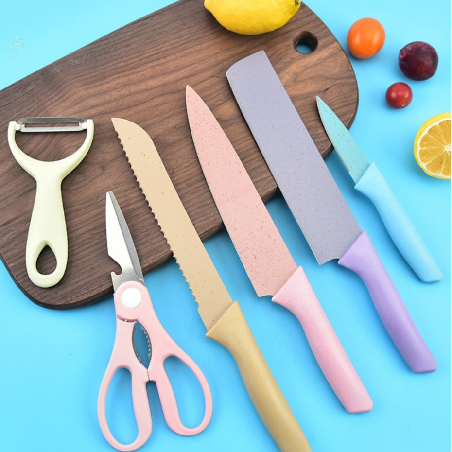Kit Conjunto de Facas Coloridas Profissional 6 Peças de Aço Inox ...