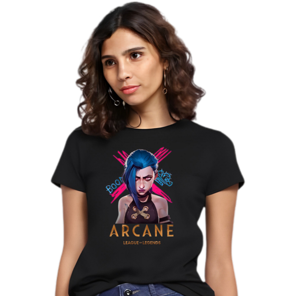 Camiseta Arcane Jinx X Vemelho Premiun Lol League Oh Legendes Oversized ...