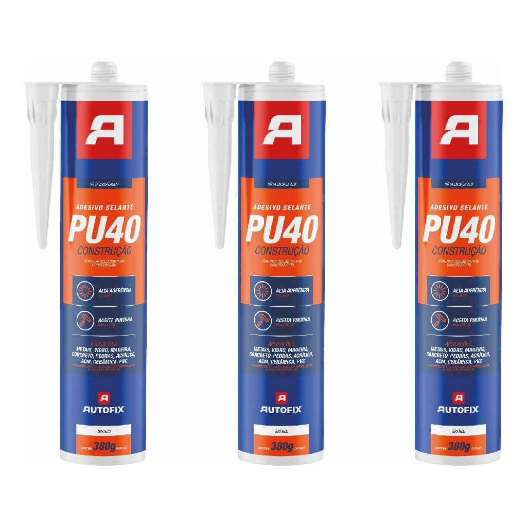 Kit 3 Silicones Selante Cola Pu 40 Flex Branco 380g Autofix | Shopee Brasil