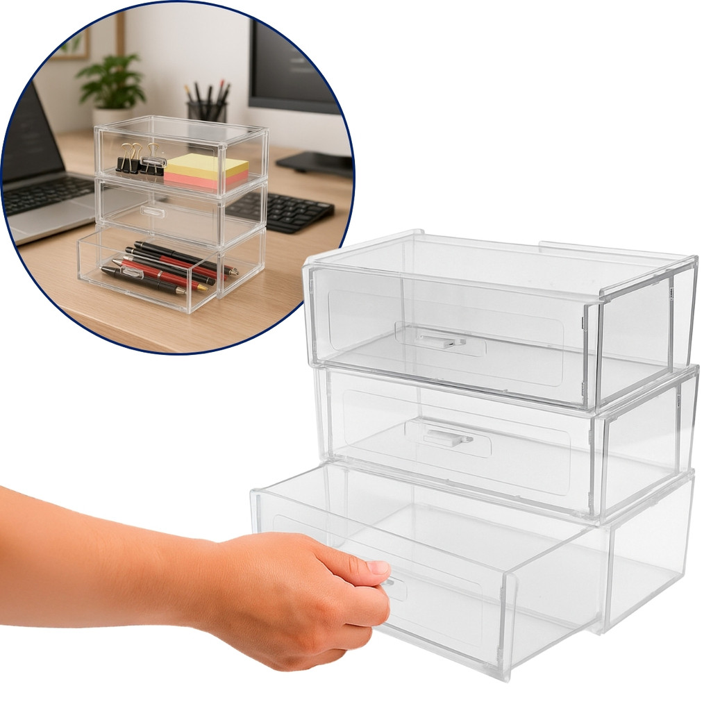 Kit 3 Gaveta Organizadora Modular Display Multiuso Escritório Maquiagem ...