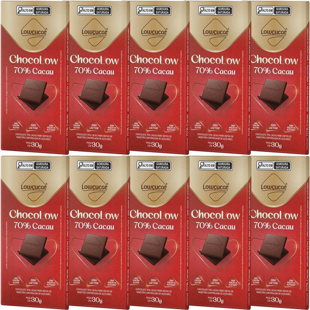 Kit 10 Unid. de Chocolate Chocolow 70% Cacau Zero Lactose 30G | Shopee ...