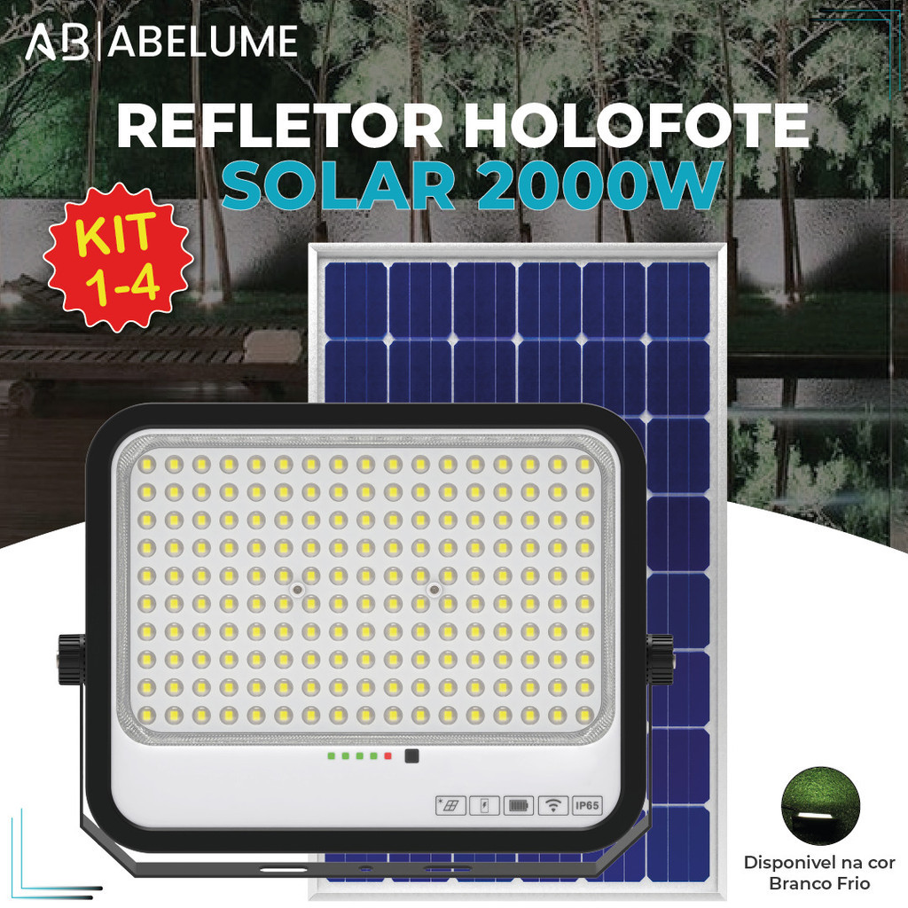 Kit 4 Holofote Refletor Led 2000W Solar Prova D'àgua C/placa Solar para ...