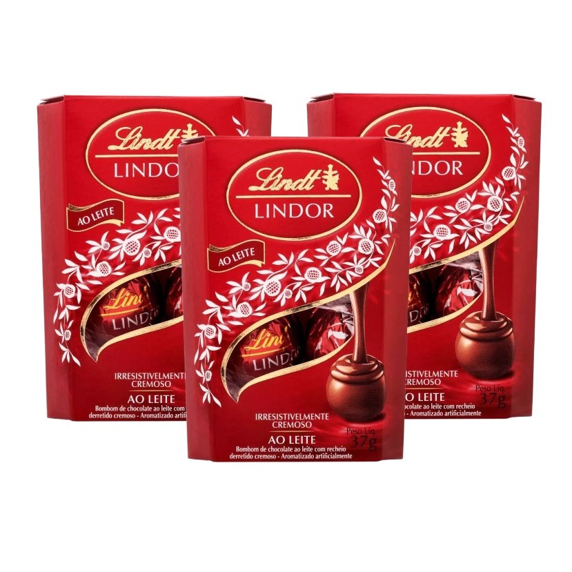 kit 3 Chocolate Ao Leite Lindt Lindor Bombons Cremoso 37g | Shopee Brasil