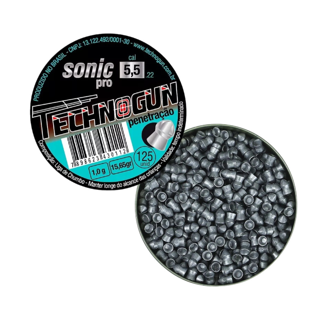 Chumbinho Technogun Sonic Pro 5.5mm 125un Alta Precisão e Penetração ...