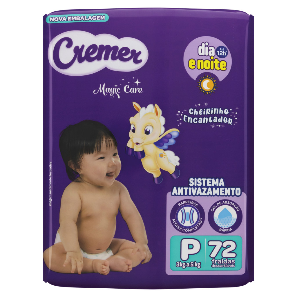 Fralda Cremer Magic Care Tamanho P - 72 Unidades | Para bebês de 3 a 5 ...