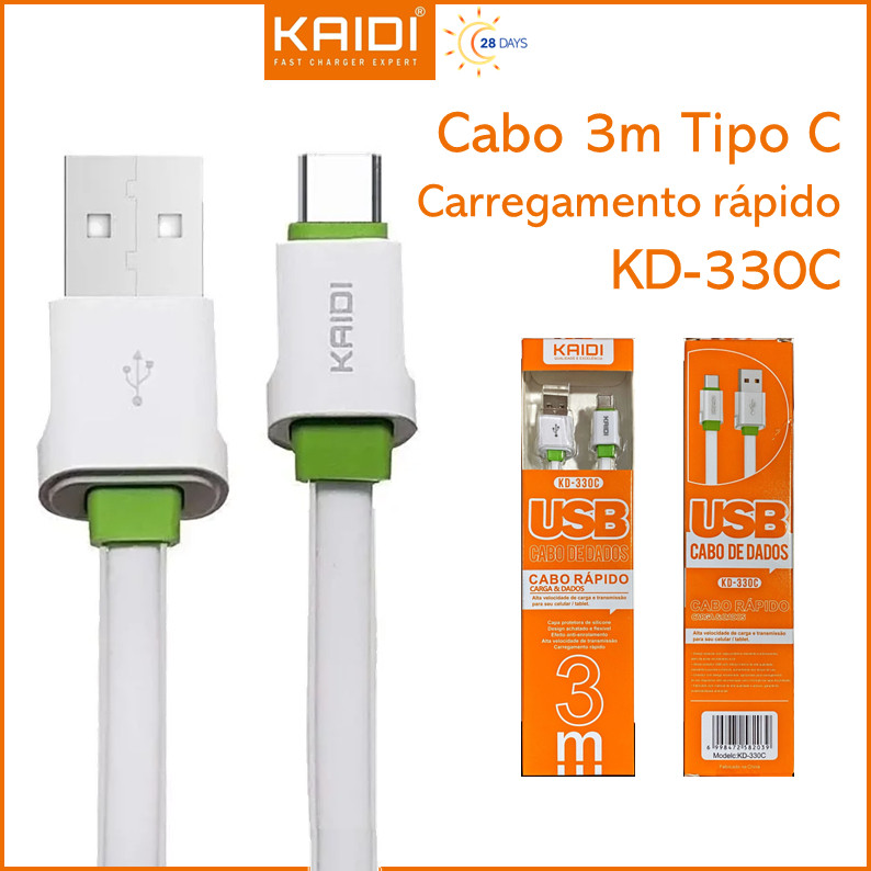 Cabo para Celular de Carga e Dados Cabo Rápido Tipo C 3m metros Kaidi ...