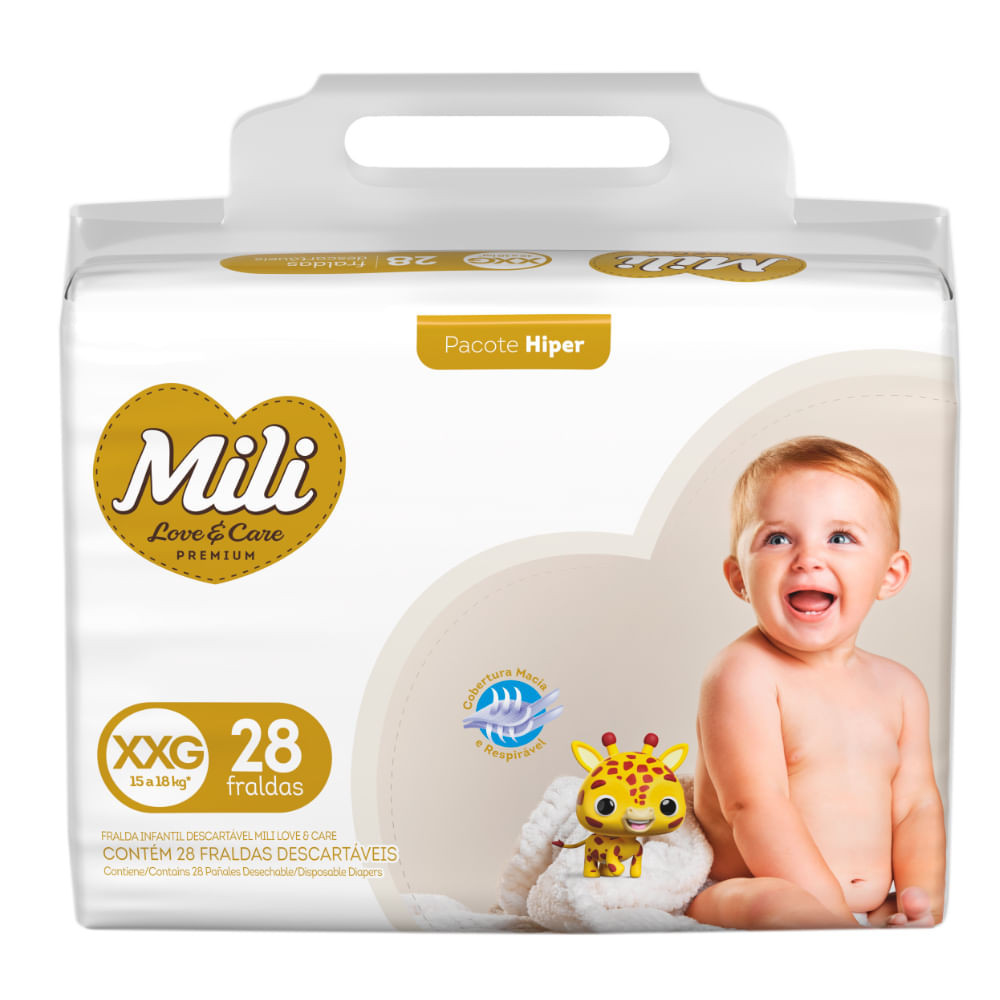 Fralda Infantil Mili Love e Care Premium Hiper Tamanho XXG com 28 ...
