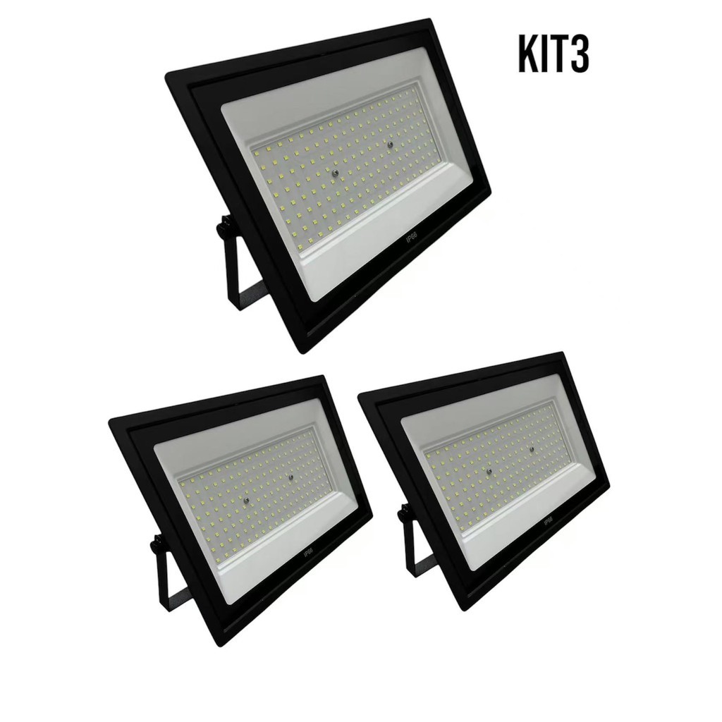 Refletor LED 500W IP66 - Kit 3 Unidades | 6500K Branco Frio | Bivolt ...