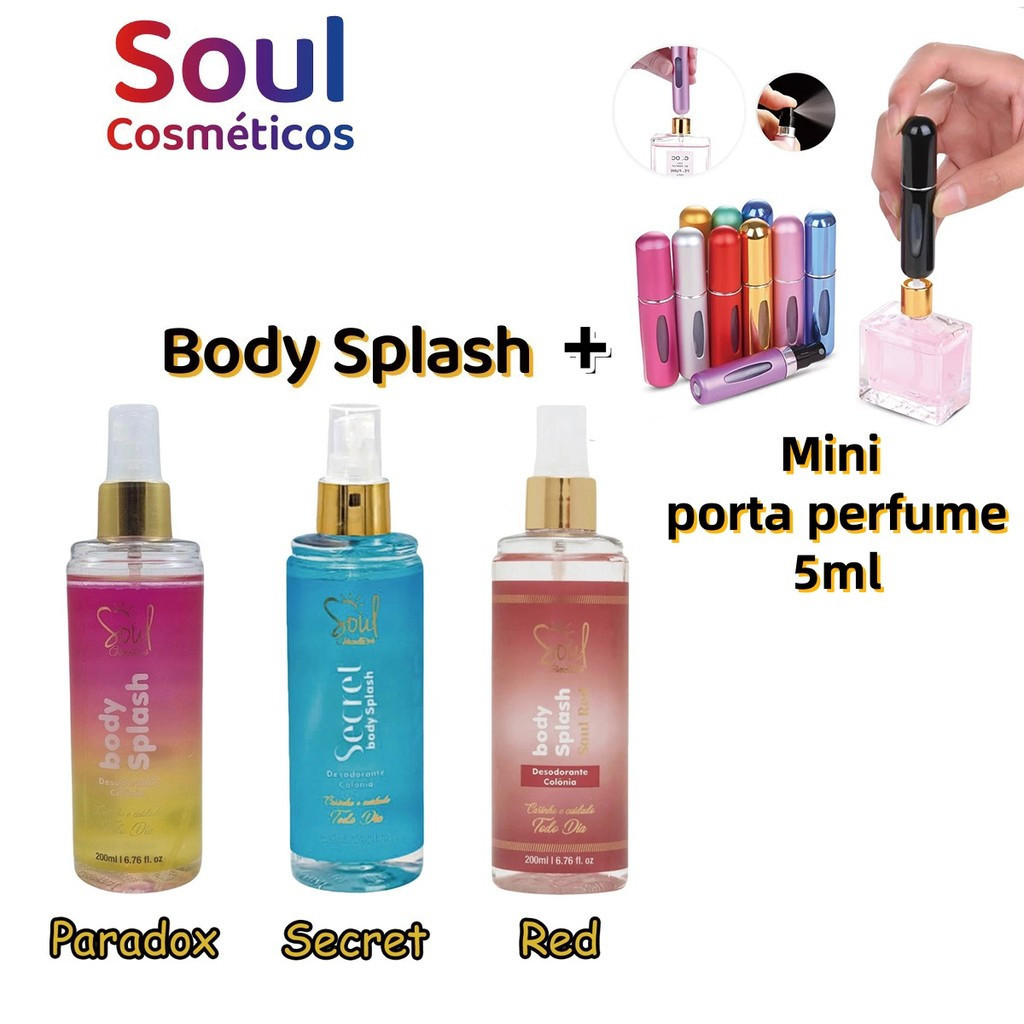 Kit Body Splash 200ml Soul Cosméticos + Mini Porta-Perfume 5ml Escolha ...