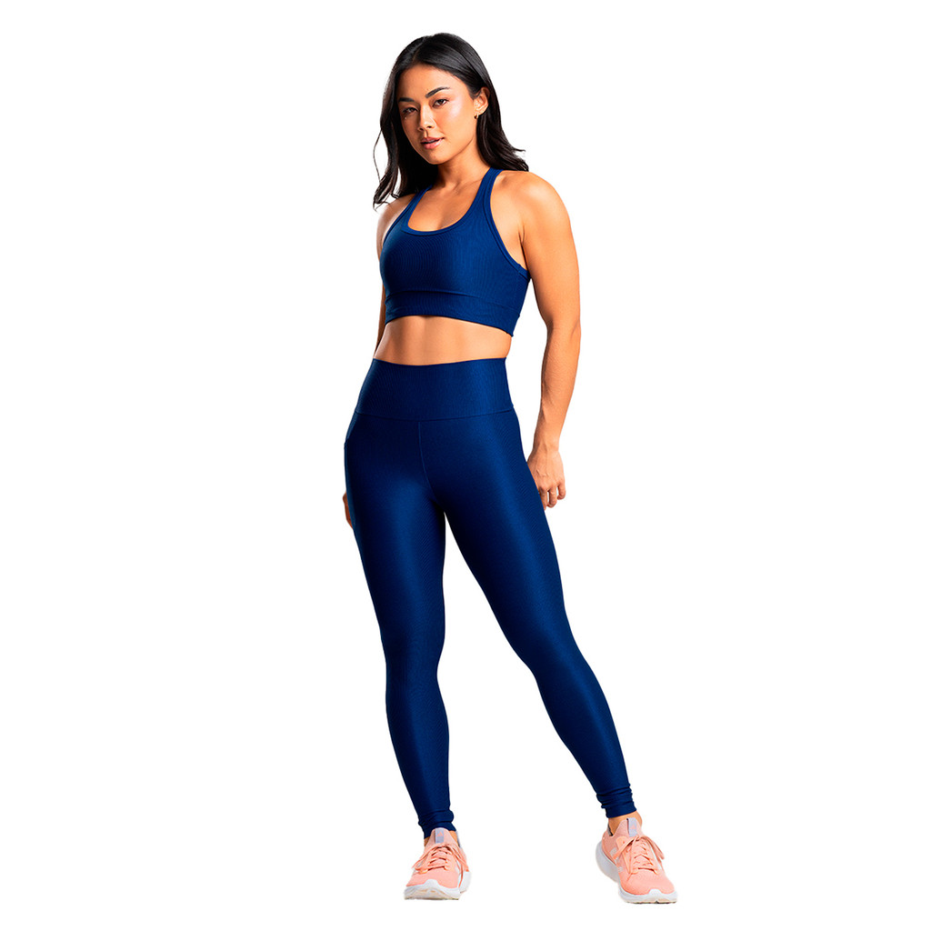 Conjunto Top e Legging Canelada Com Bolso Azul Massam Fitness | Shopee ...
