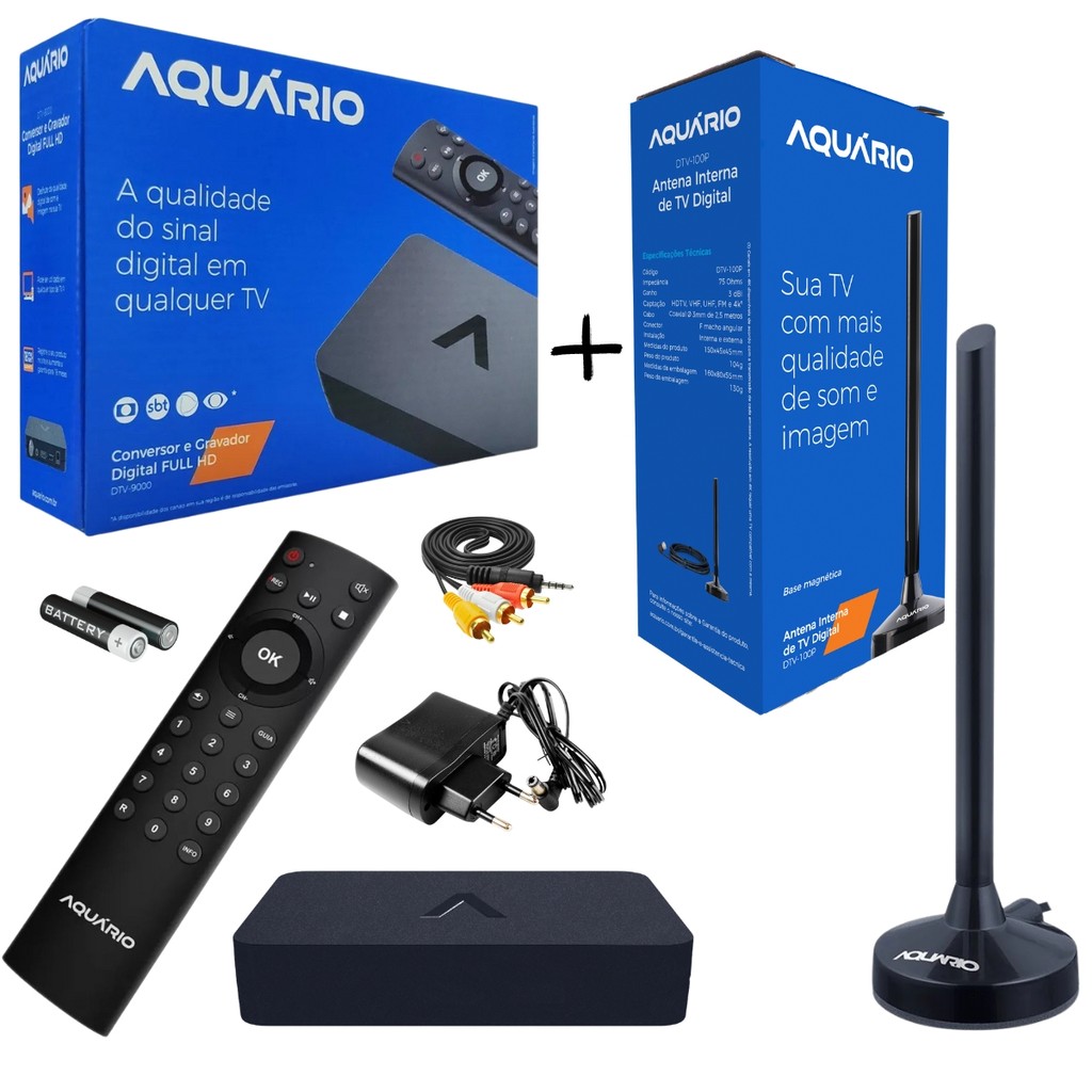 Kit Conversor Digital Aquário DTV-9000 + Antena Interna HDTV DTV-100P ...