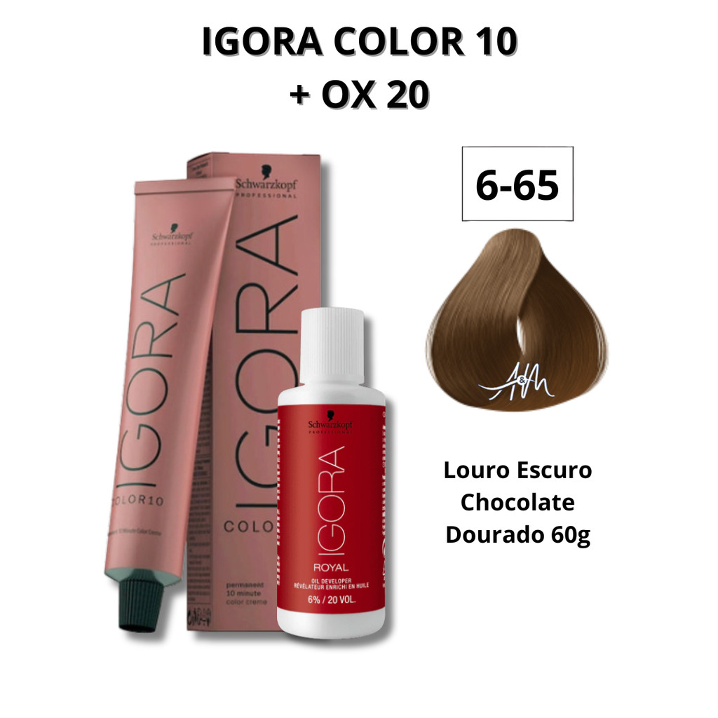 Kit Coloração Igora Color 10 6-65 Louro Escuro Marrom Dourado 60g + Ox ...