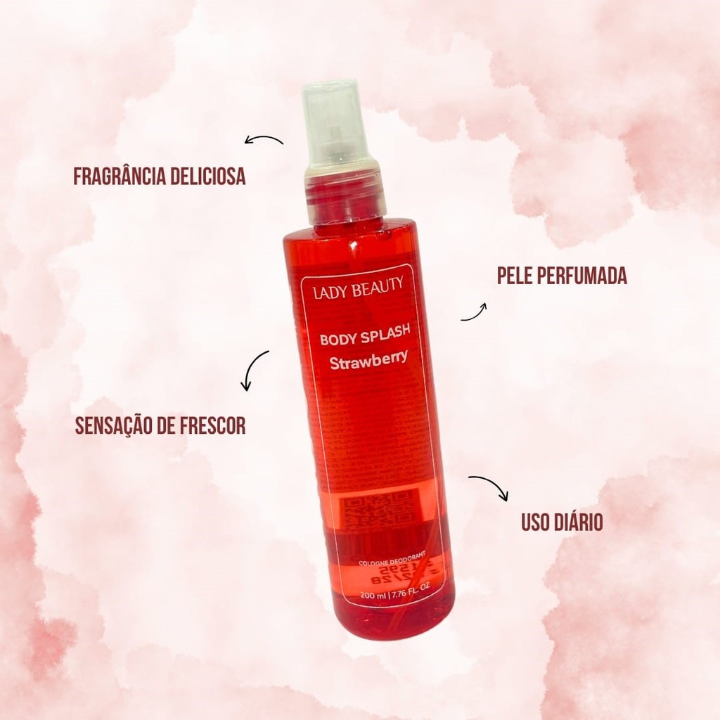 Body Splash Strawberry 200 ml Lady Beauty | fragrância doce e ...
