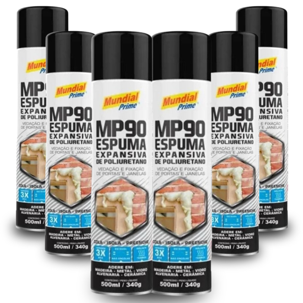 Kit 6 Espuma Expansiva Prime Mundial Poliuretano 500ml / 340g Uso Geral MP90 | Shopee Brasil