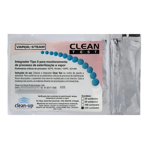 Indicador Químico Integrador Classe 5 Para Autoclaves 25 Un Clean test ...