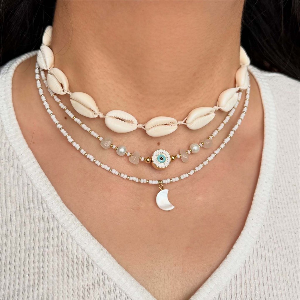 【FRETE GRÁTIS】Colar Concha Praia Luxo – Pérolas Brancas Boho – Conjunto ...