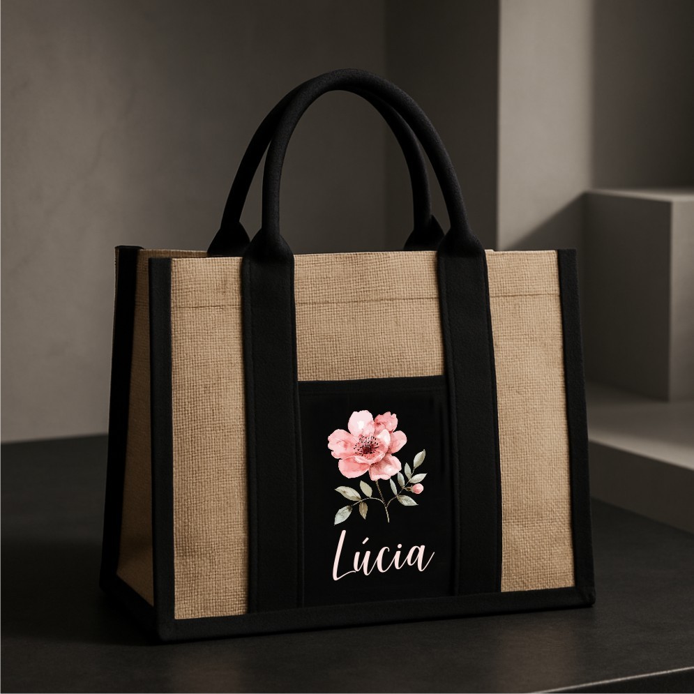 Sacola de juta Ecobag com bolso de Linho Personalizada com Nome Sustentável e Resistente Várias ...