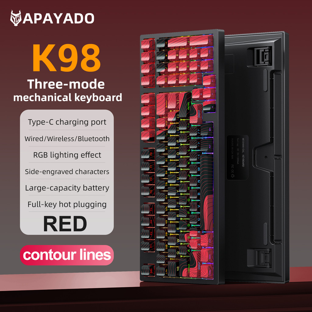 Teclado Mecânico Tri-Modo APAYADO K98 , Bateria De Alta Capacidade ...