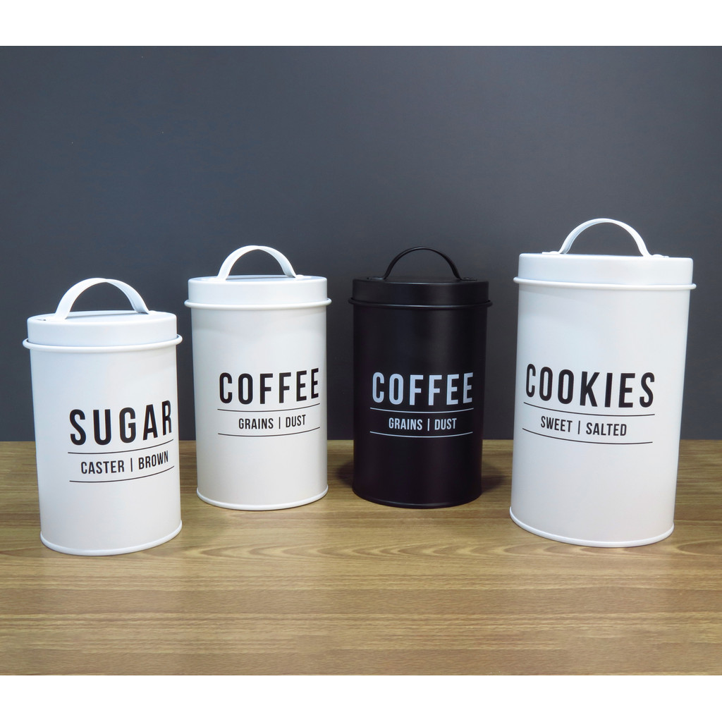 Lata Porta Café, Porta Açúcar Ou Porta Biscoito Em Metal Branco E Preto ...