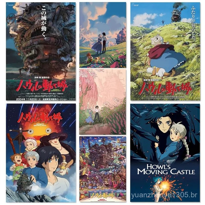 Pôster de Howl's Moving Castle da Studio Ghibli, arte em tela de Hayao ...