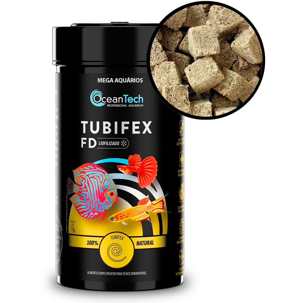 Ração peixes suplemento vitaminas petisco OceanTech Tubifex FD 10g ...