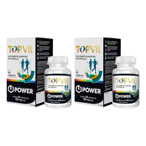 Kit 2 Top Vit Power L-arginina 60 Cáps Suplemento Alimentar | Shopee Brasil