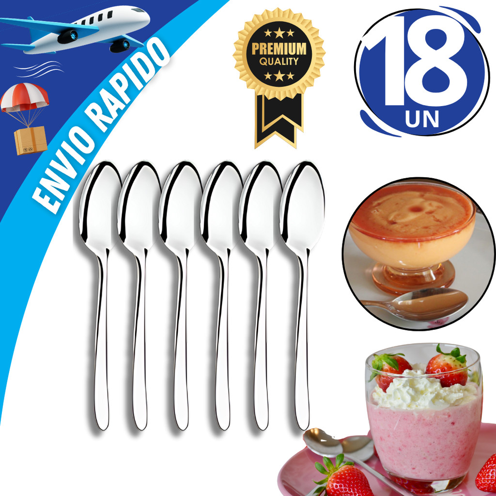 Kit 18 Colheres de Sobremesa Inox Grande Resistentes para Mousse ...