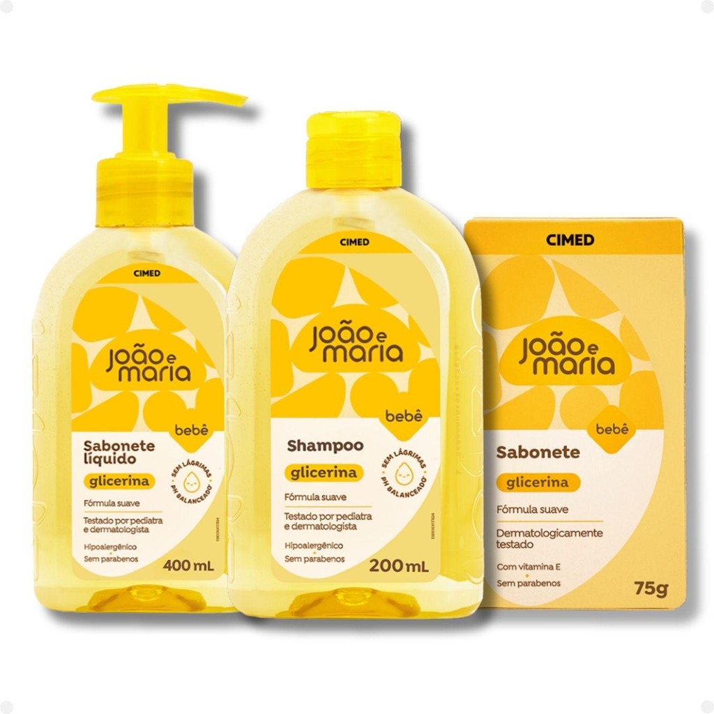 Kit João E Maria Cimed Glicerina: Sabonete Liquído 400ml, Shampoo 200ml ...