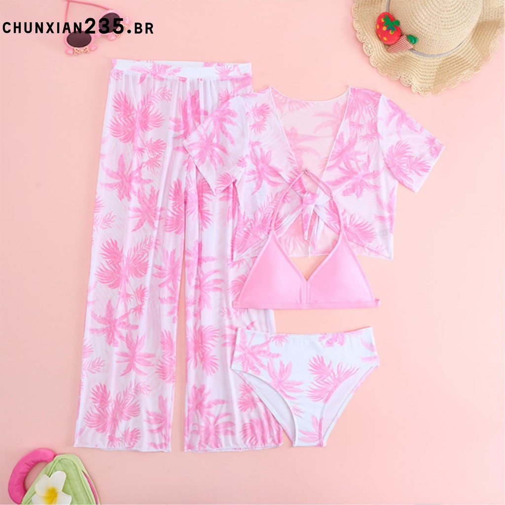 Fato De Banho Para Crianças De 3pack Palm Tree Print Biquíni Com Saia ...