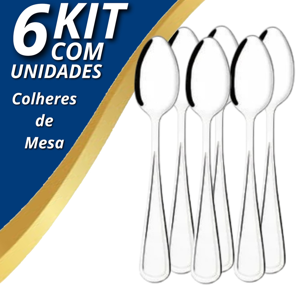 Jogo Kit 6 Colheres de Mesa Talheres 100% Inox Alta Qualidade Para ...