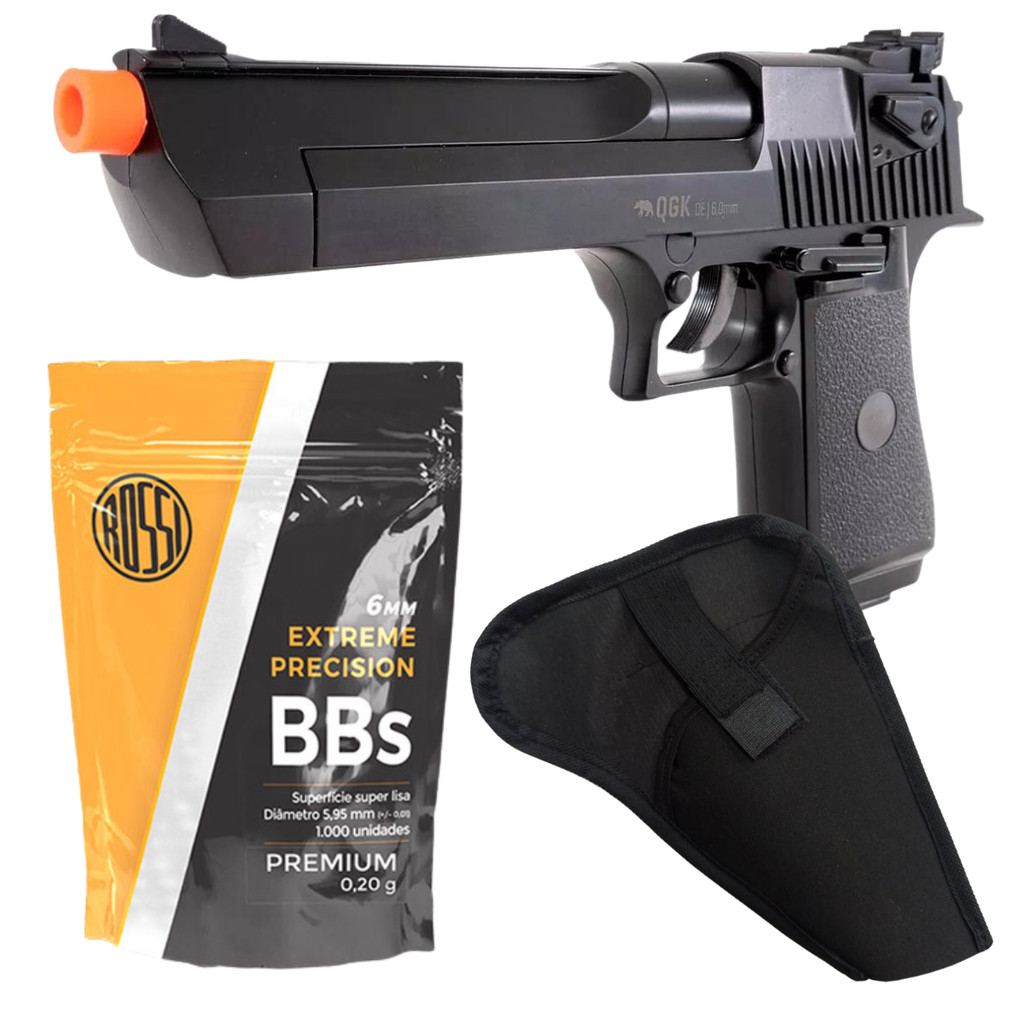 Pistola Airsoft QGK Desert Eagle 6mm Spring + 1000 BBs + Coldre – Kit ...