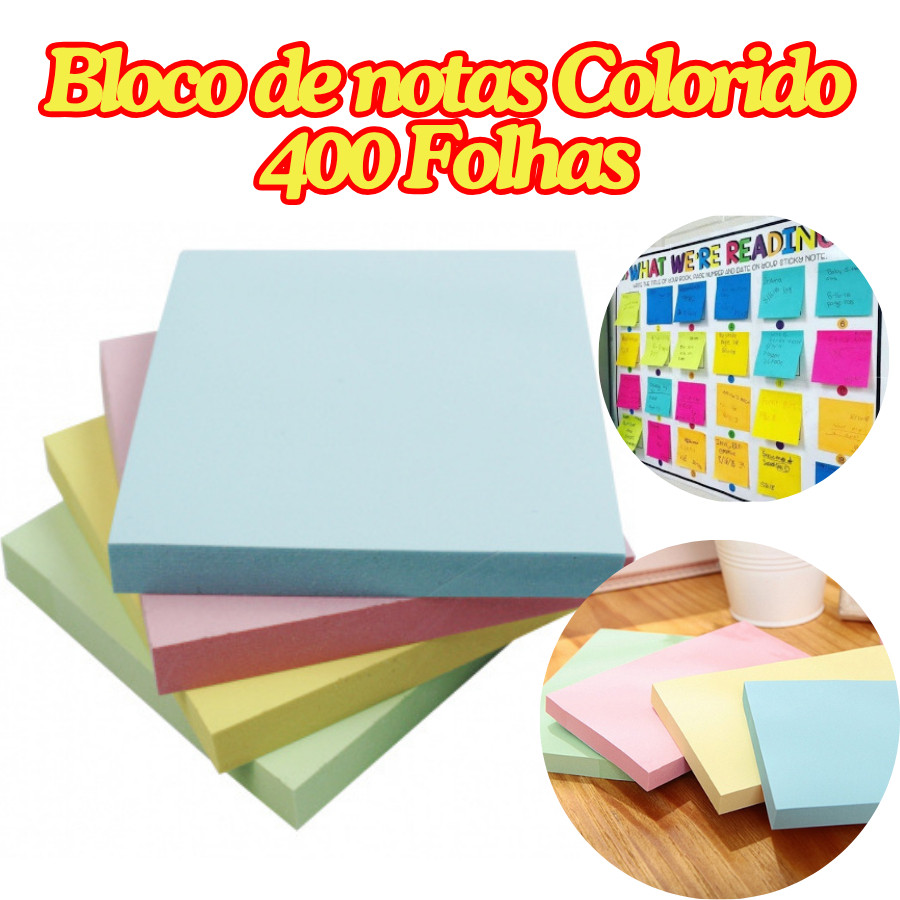Bloco De Notas Adesivo Colorido 400 Folhas Post It Para Anotações De ...