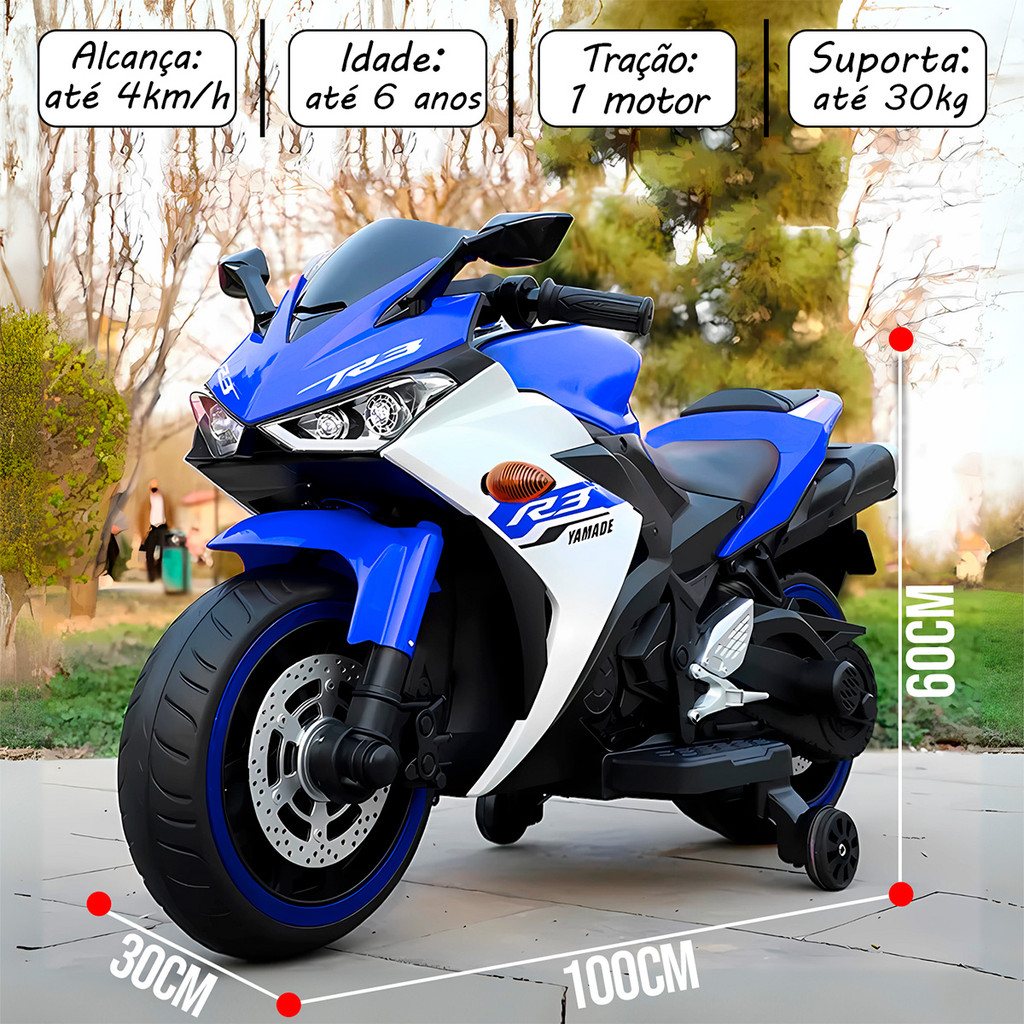 Moto Eletrica Infantil Azul 12v Brinquedo Grande para Criança 2 a 5 ...