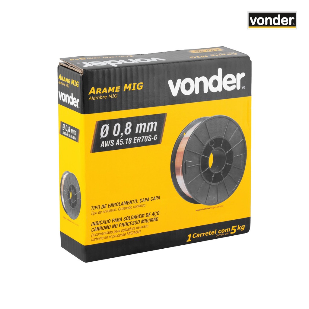 Arame MIG/MAG 0,8mm Vonder Carretel 5kg – Solda Limpa, Baixo Respingo ...