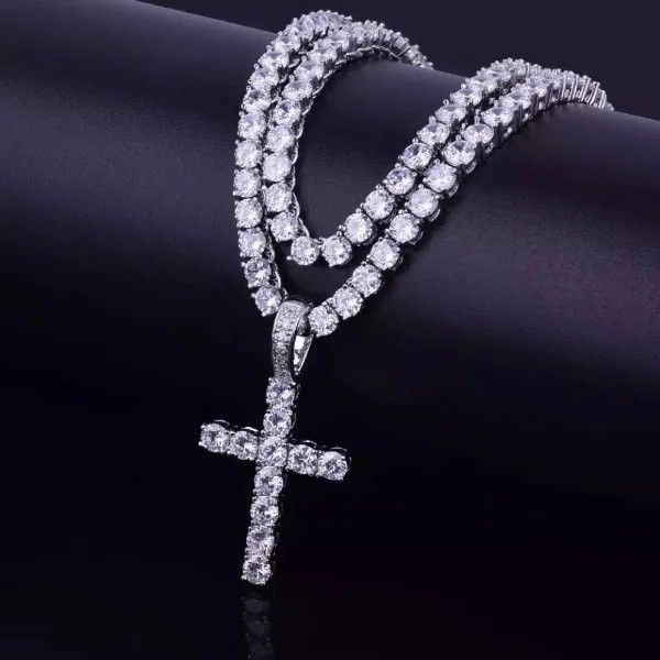 Colar Masculino Alto Brilho Ice Chain Riviera 60cm c/ Pingente Cruz ...