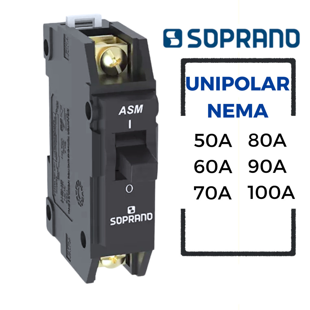 Disjuntor Nema Monopolar 50A 60A 70A 80A 90A 100A Preto Alta Tensão Trifásica Até 380V Soprano ...