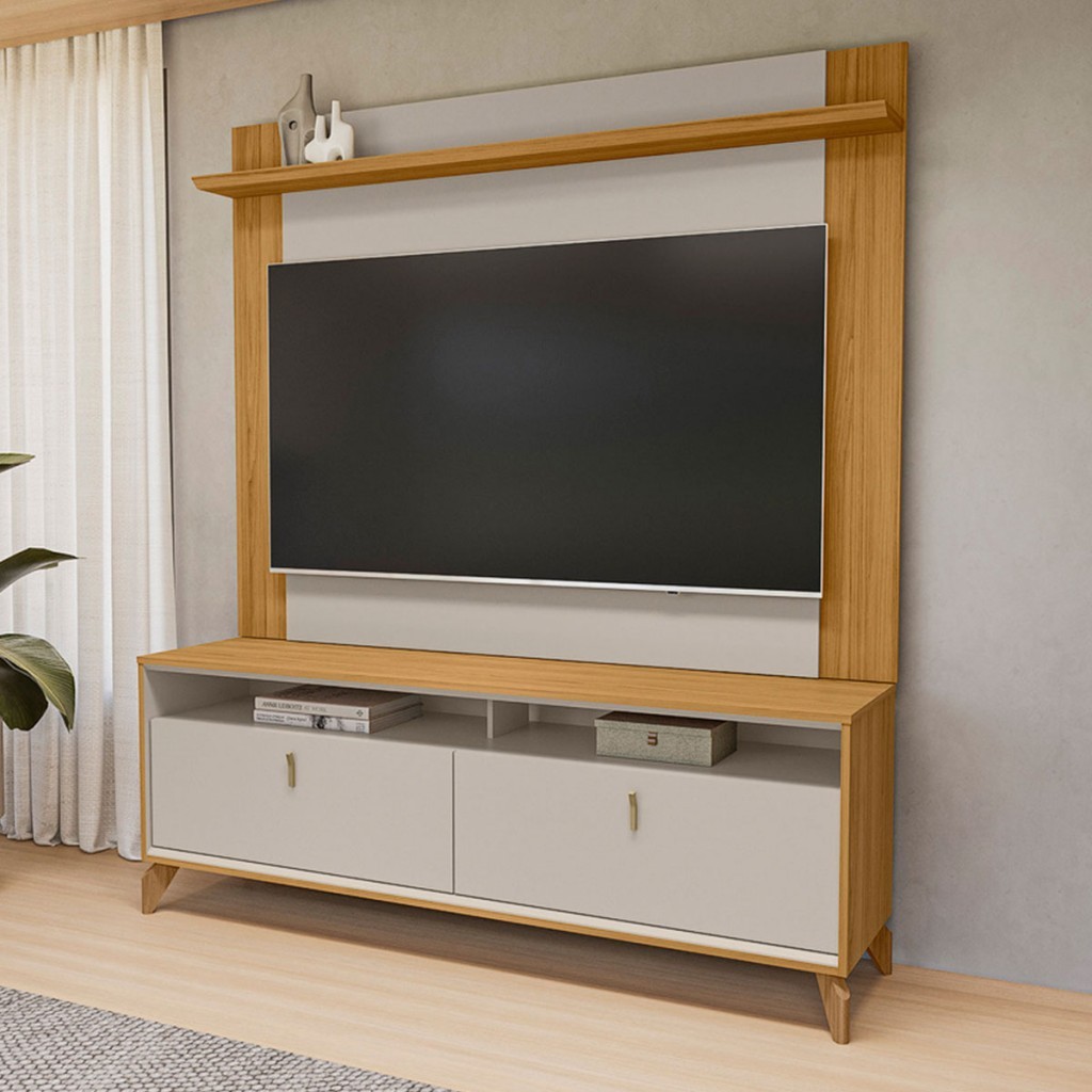 Rack com Painel para TV Até 55 Polegadas Dubai 2 Portas 1 Prateleira Tauri/Off White Fosco ...