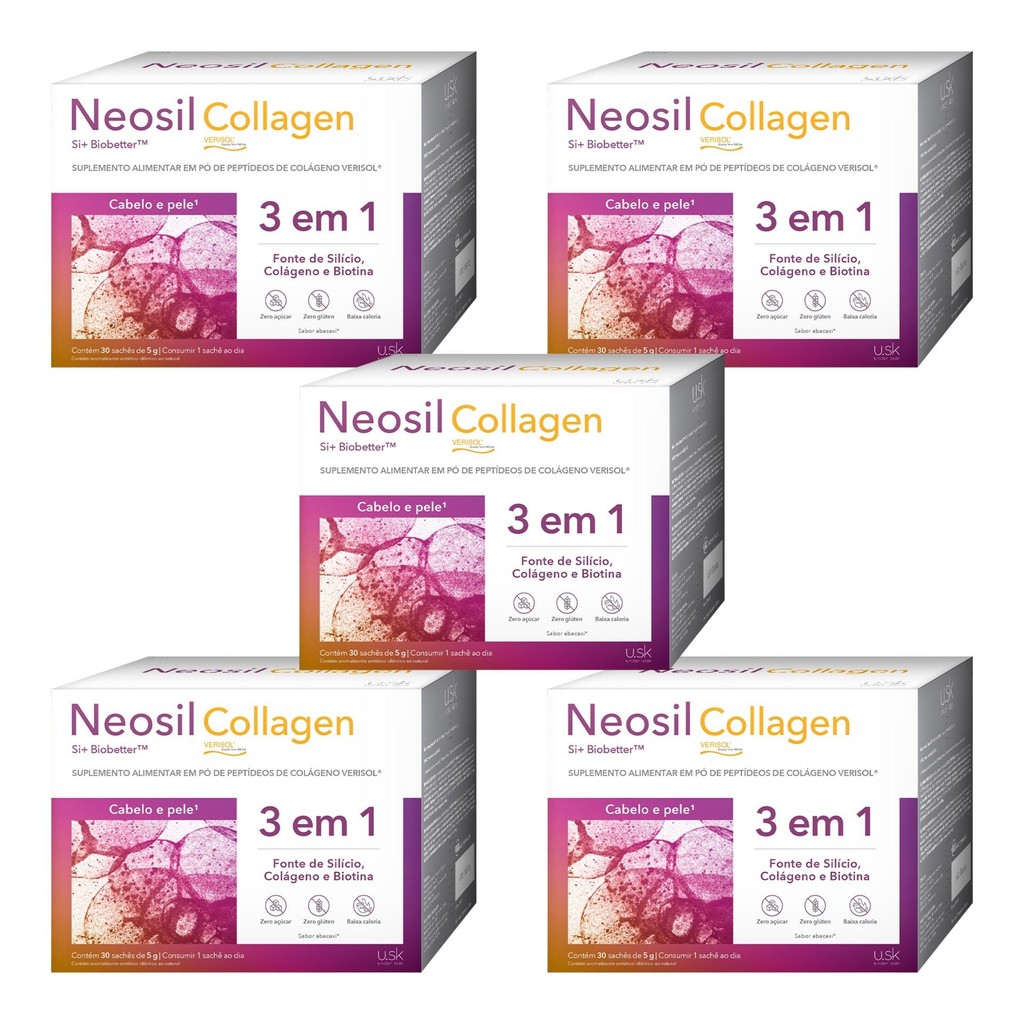 Kit Neosil Collagen Sabor Abacaxi Com 5 Caixas De 30 Sachês Cada ...