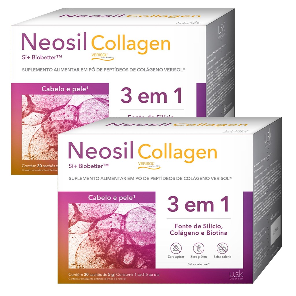 Kit Neosil Collagen Sabor Abacaxi Com 2 Caixas De 30 Sachês Cada ...