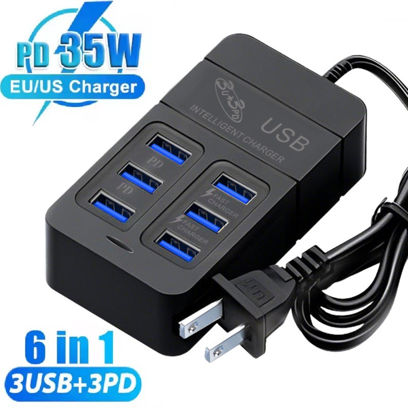 6IN1 35W PD USB Tomada De Carregador De Carga Rápida-Plugue Americano ...