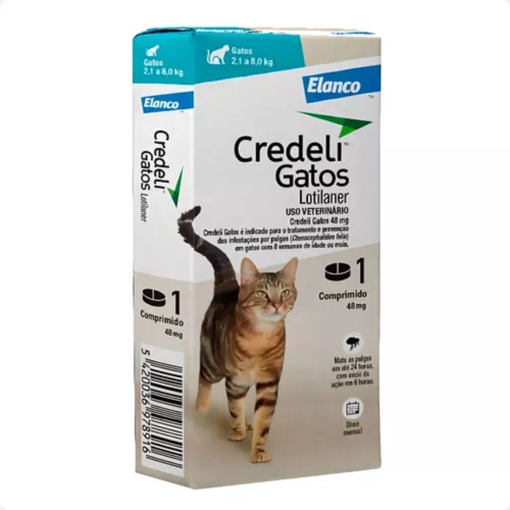 Credeli 48mg Elanco Antipulgas para Gatos de 2,1 a 8kg Com 1 Comprimido ...