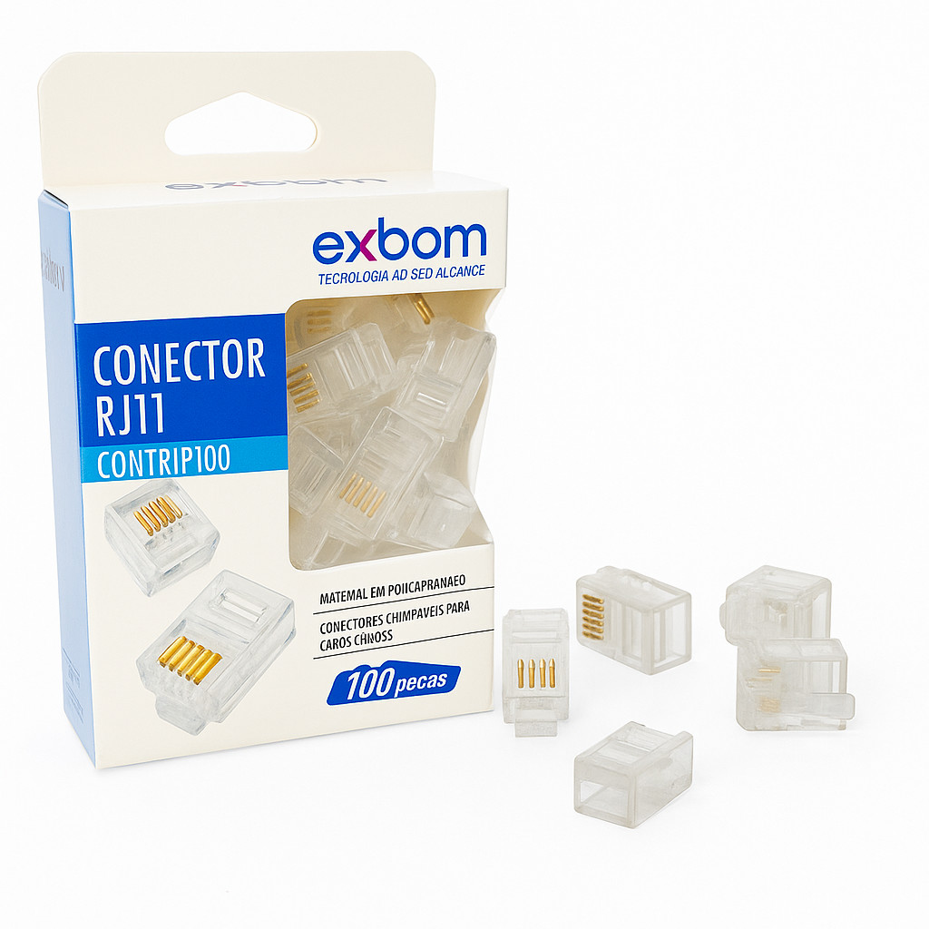 Conector RJ11 4P4C Para PABX e Linha Convencional Banhado a Ouro 100 ...