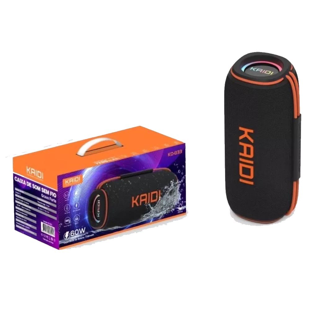 Caixa De Som Bluetooth Resistente Agua 60W Kaidi KD-833 Com LED RGB | Shopee Brasil