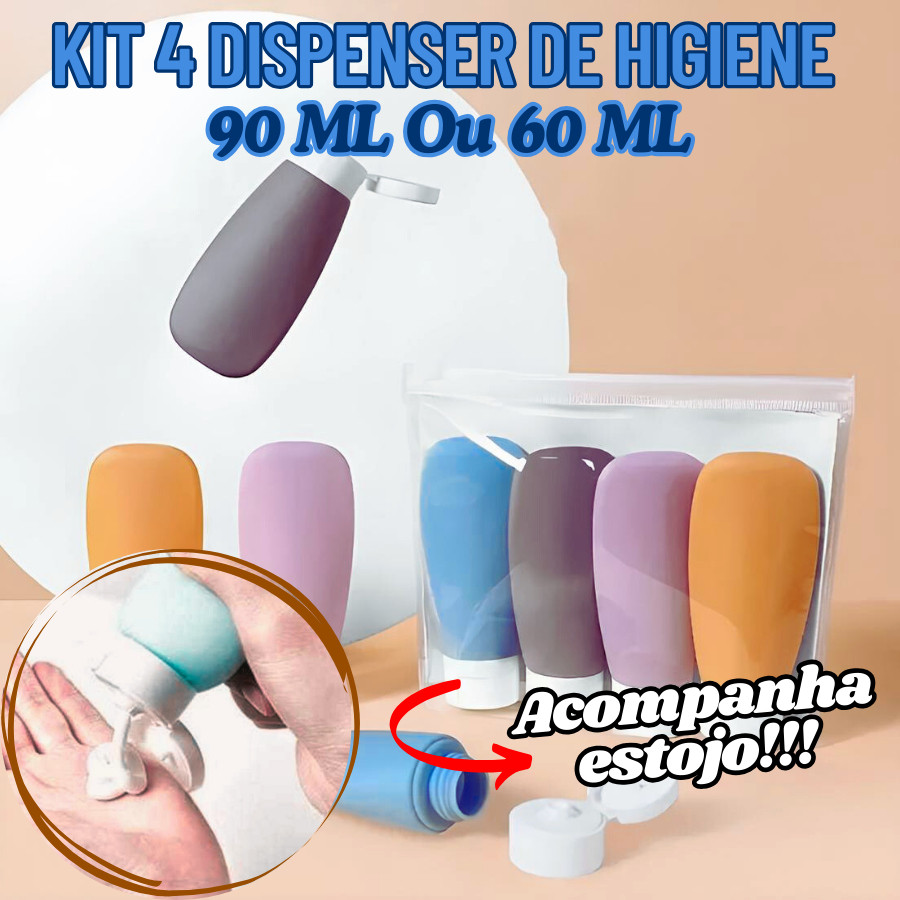 KIT 4 Dispenser De Higienes Com Estojo 90ML Ou 60ML De Autocuidado Para Qualquer Viagem Multiuso ...