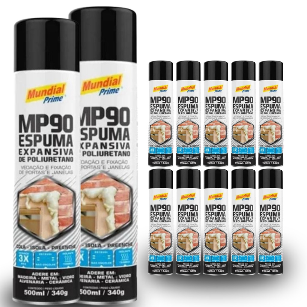Kit 12 Espuma Expansiva Prime Mundial Poliuretano 500ml / 340g Uso Geral MP90 | Shopee Brasil
