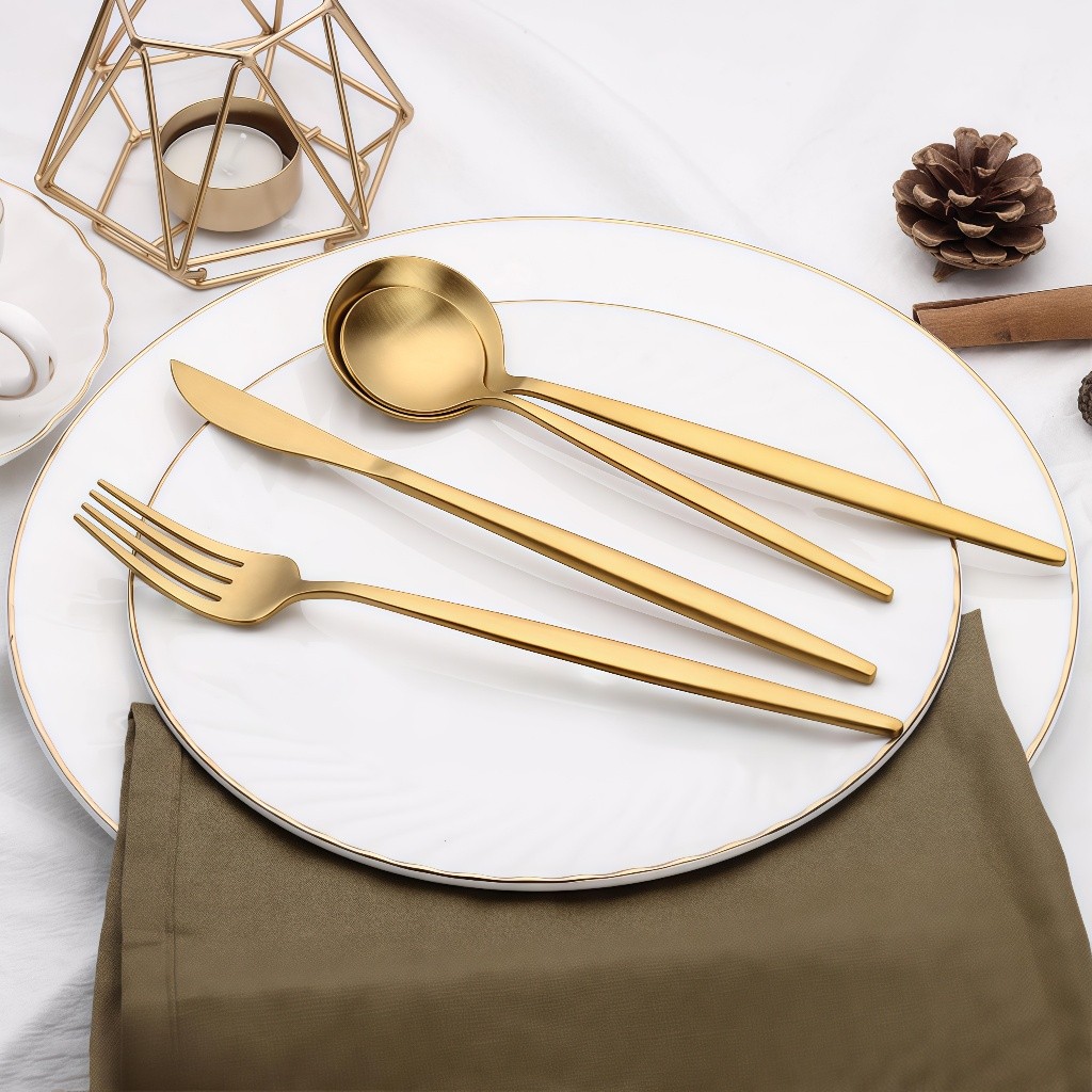 Kit Jogo Talheres Inox 24pçs Slim faqueiro Em Aço para cozinha ...
