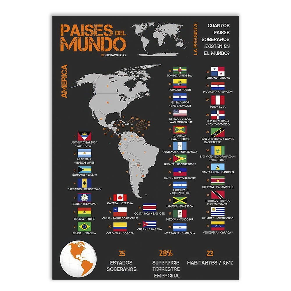Placa Decorativa Países Do Mundo América Mapa Poster Quarto Sala ...