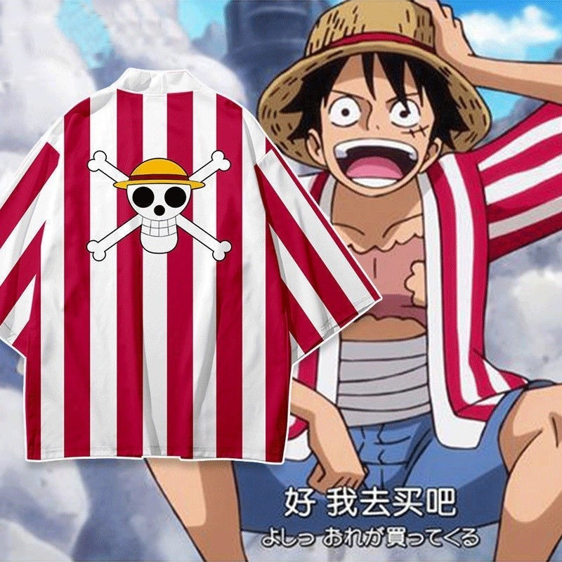 Macaco D Luffy One Piece Kimono Cosplay Trajes Girassol Estampa Casual ...