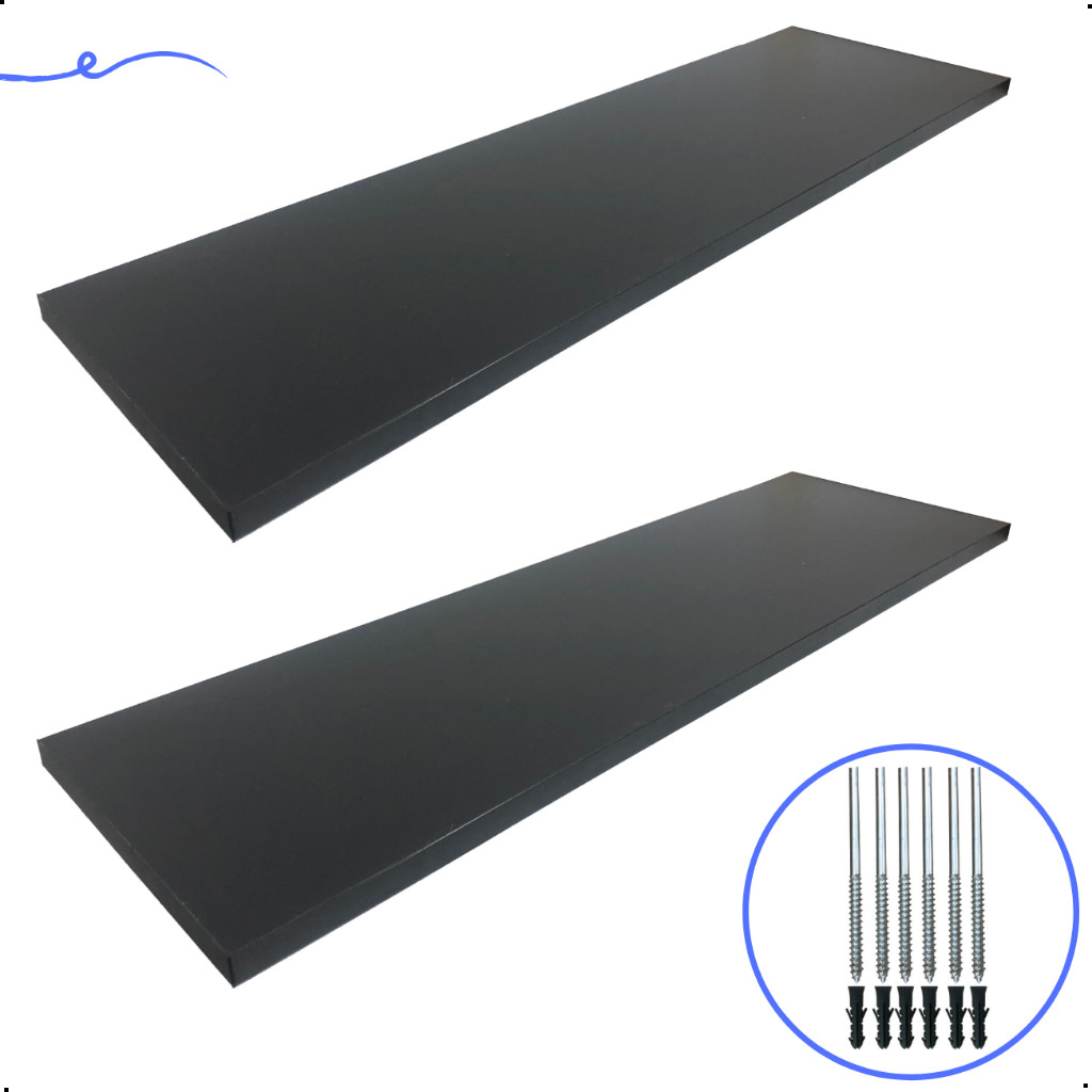 Kit 2 Prateleira Preta 70X20 + Suporte Flutuante Mdf Organizadora ...