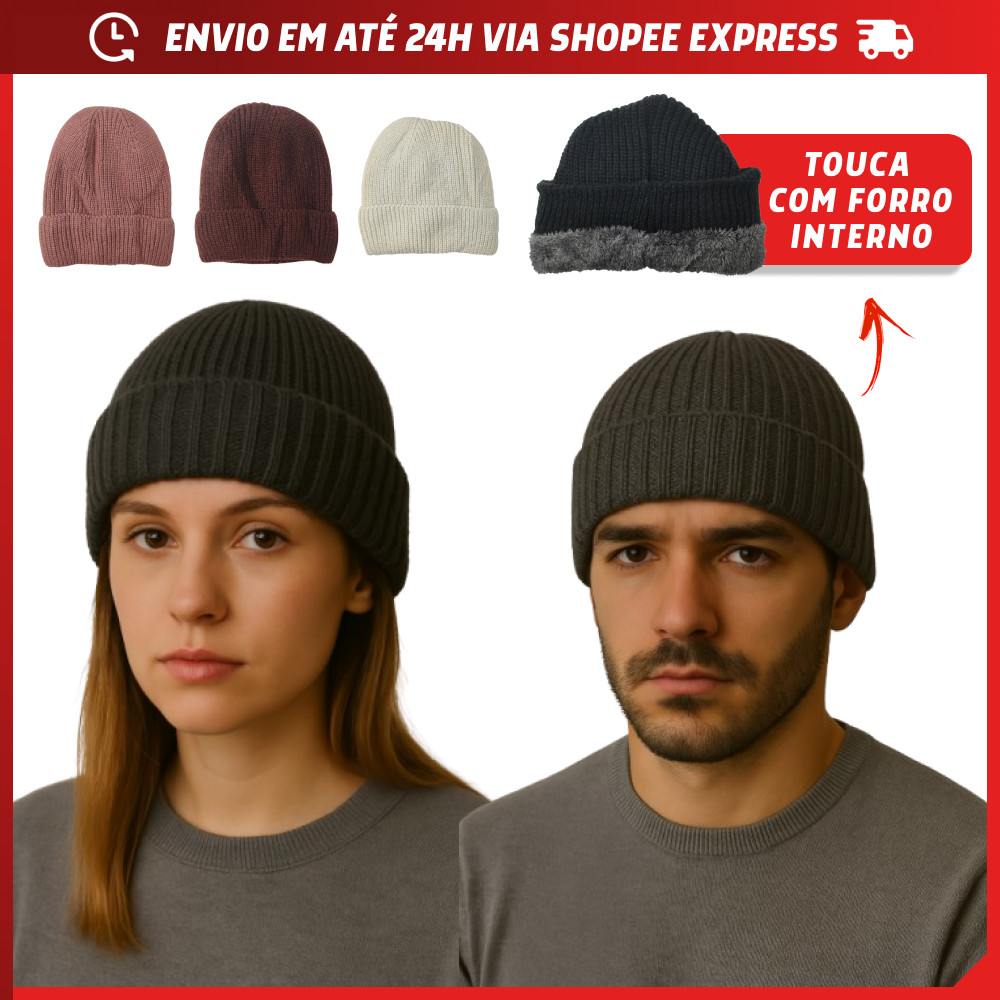 Touca de Lã Forrada para Inverno Modelo Unissex Poliéster Gorro Costura ...